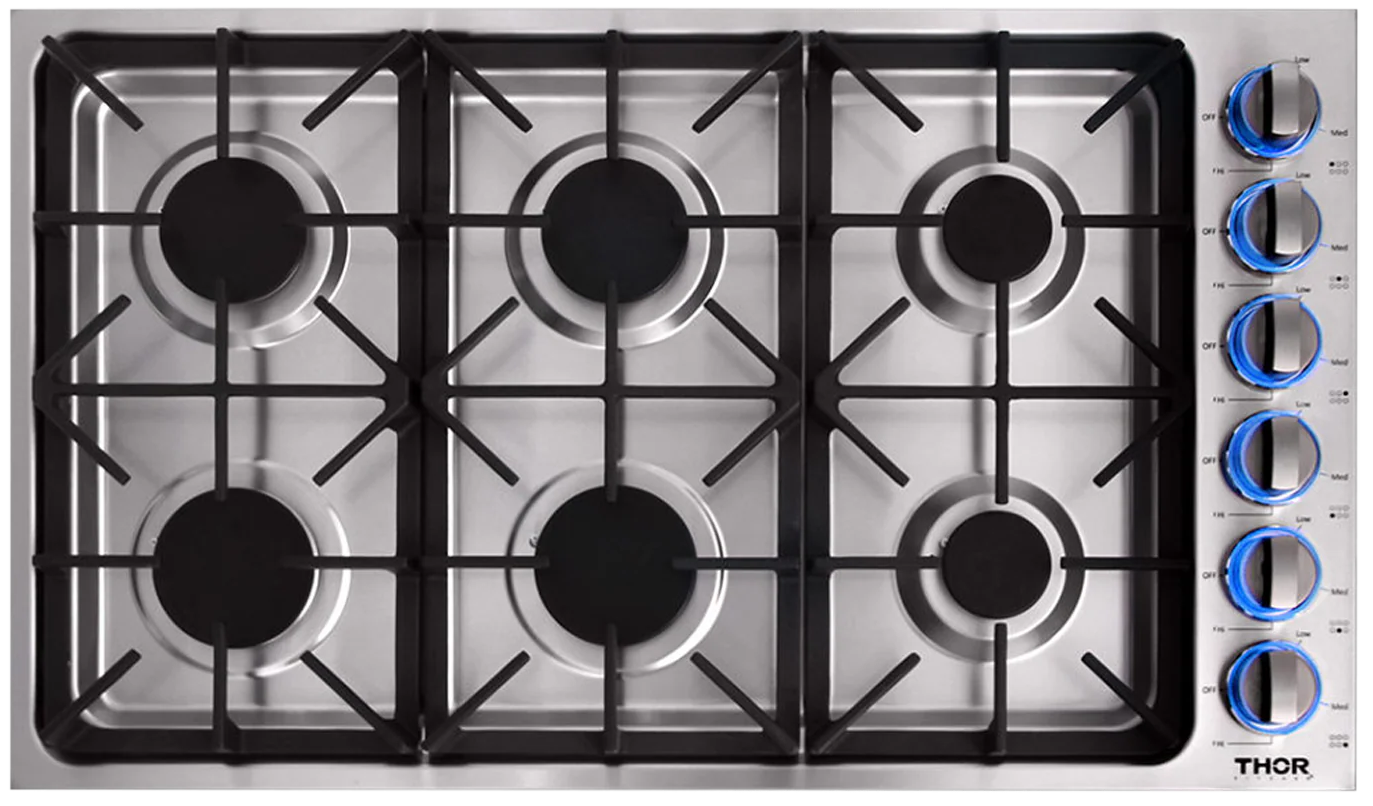 THOR KITCHEN 36" Drop-in Gas Cooktop, 6 Burners, LED Knobs – TGC3601